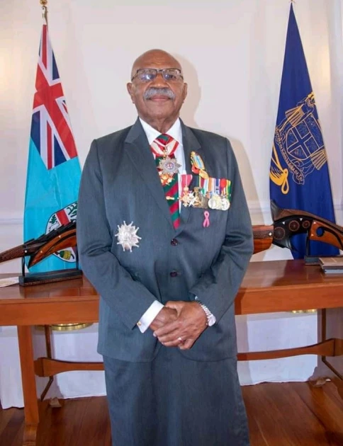 Fiji PM wins international athletics medal, at 75
